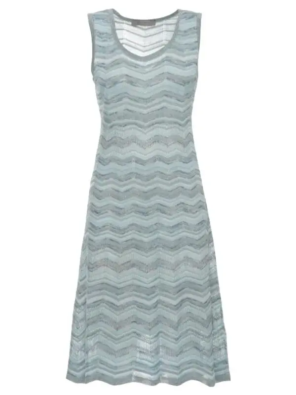 D.exterior Chevron-knit Metallic Midi Dress - Gray