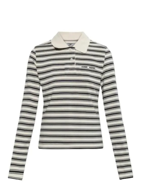 SAMSOE SAMSOE Sadonell Stripe Long Sleeved Polo Top - Gray
