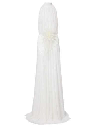 David Koma High Neck Floral Applique Gown - White