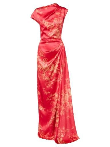 Erdem Draped Floral Duchess Satin Gown - Red