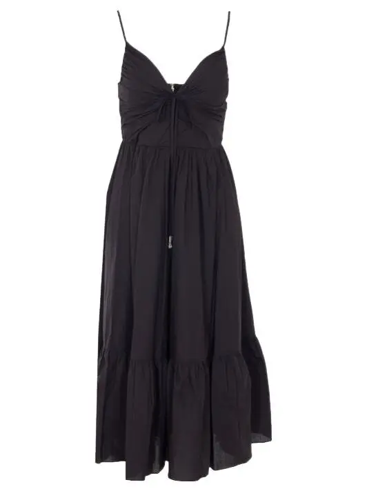 Michael Kors Ruched Midi Dress With Zipper Detail - Black