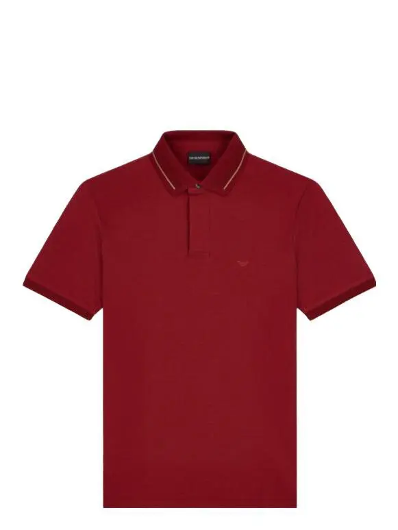 Emporio Armani Pique Polo Shirt With Stripe Detail On The Collar - Red