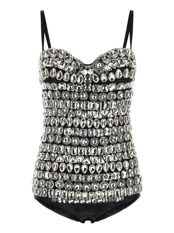 Dolce & Gabbana Embellished Sweetheart Neck Bodysuit - Silver