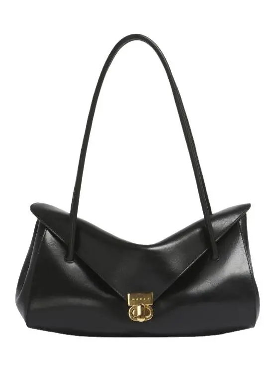 Marni East/west Calfskin Leather Shoulder Bag - Black