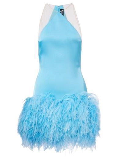 David Koma Feather-trimmed Satin Minidress - Blue