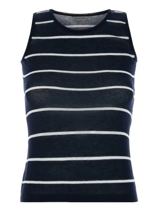 Balenciaga Striped Logo-embroidered Tank Top - Black