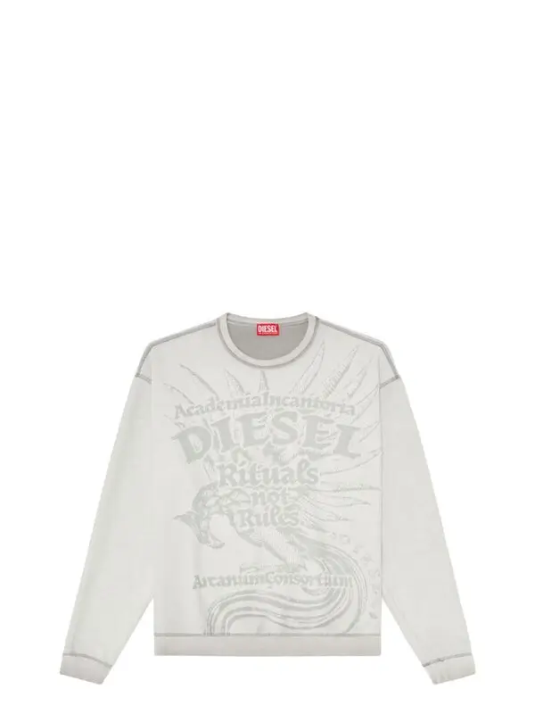 DIESEL® Sweatshirt With Dévoré Print And Ribbed Trims - Light Grey