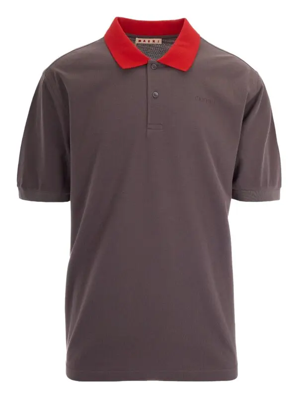 Marni Contrast-collar Piqué Polo Shirt - Brown