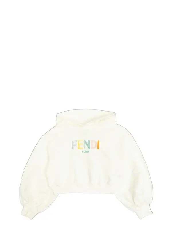 Fendi Roma Embroidered Cropped Hoodie - Cream