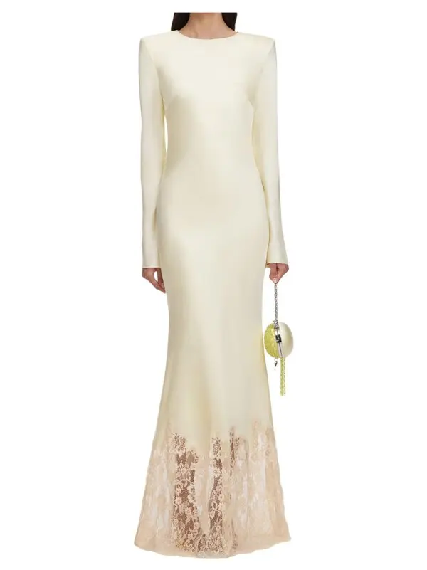 SELF-PORTRAIT Lace-trim Long-sleeve Dress - Yellow