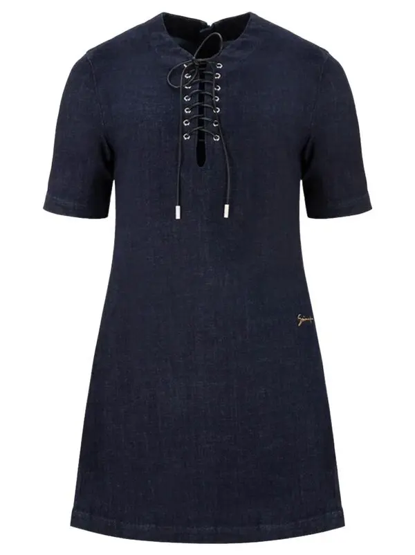 Givenchy Short Sleeve Tie Neck Dress - Medium Blue