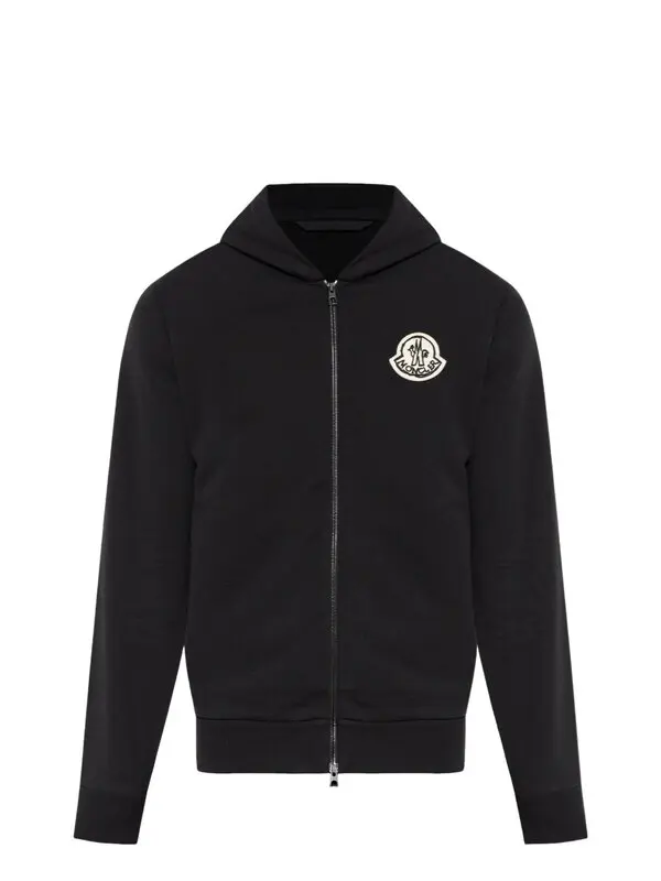 Moncler Hooded Zip-up Hoodie With Logo - Black