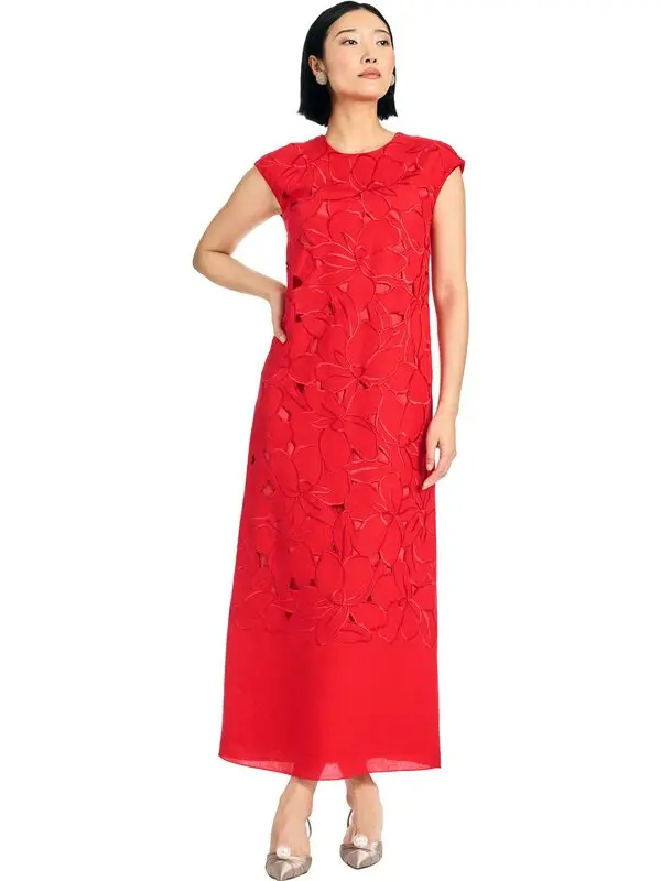 Sachin & Babi Anne Floral Appliqué Linen Dress - Cherry