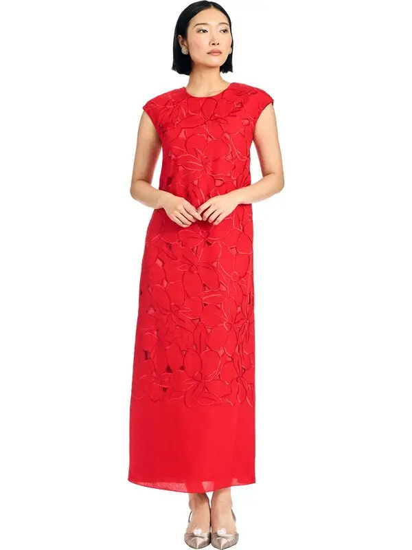 Sachin & Babi Anne Floral Appliqué Linen Dress - Cherry