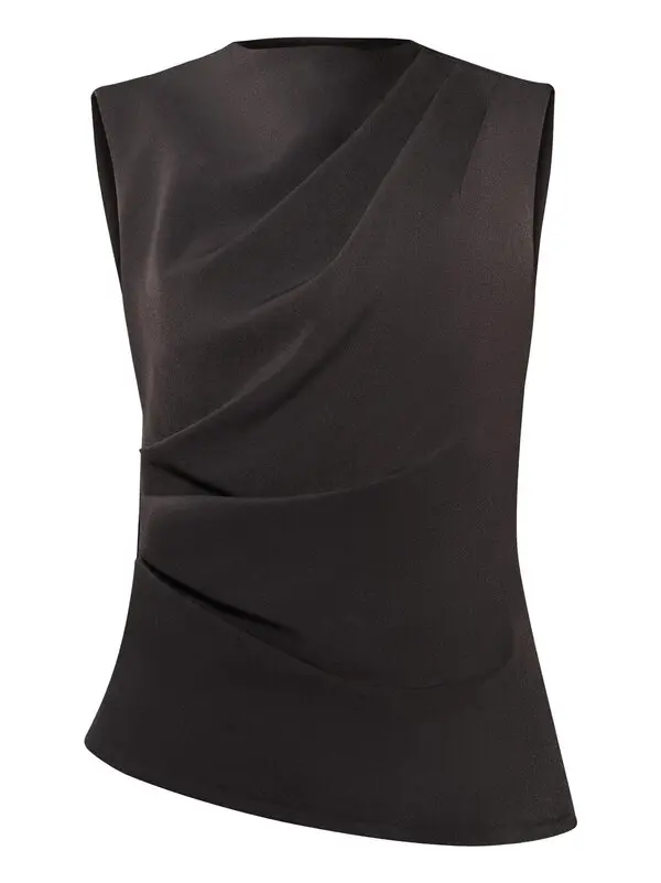 TIA DORRAINE Sleeveless Pleated Top With Asymmetric Hem - Grey