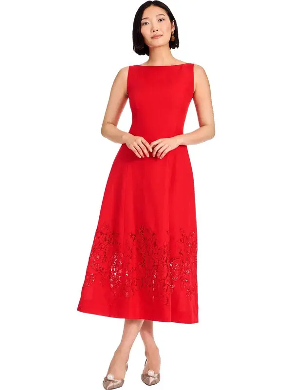 Sachin & Babi Brittany Lace Appliqué Midi Dress - Cherry