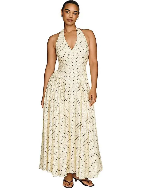 HUTCH V-neck Polka Dot Midi Dress - Yellow Pattern