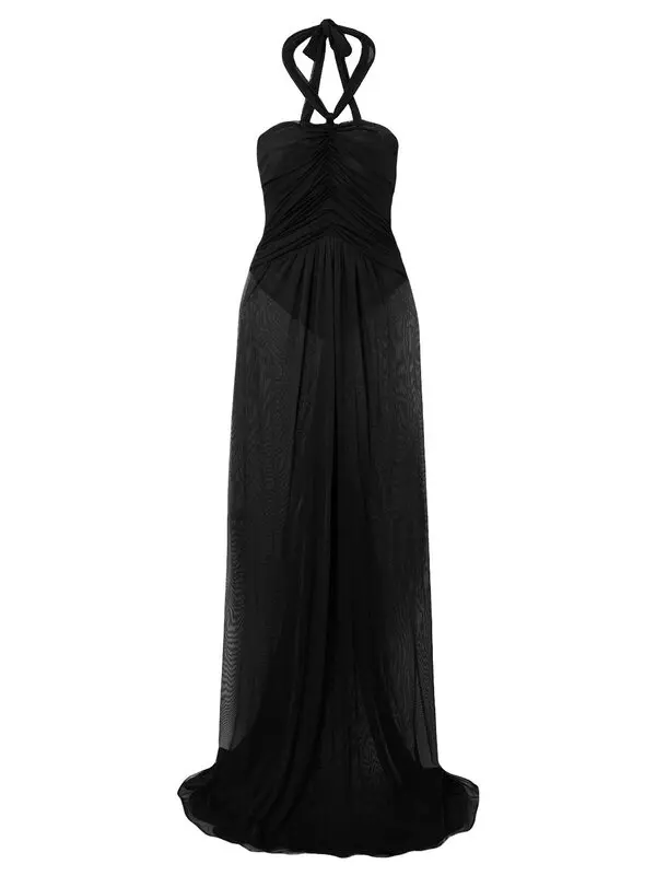 Dolce & Gabbana Draped Organza Halterneck Gown - Black