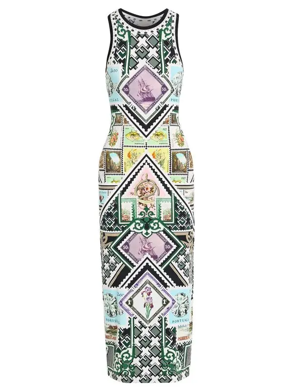 Camilla Studded Printed Cotton-blend Jersey Midi Dress - Multicolor