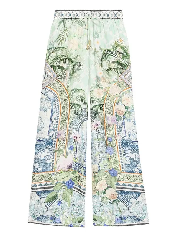 Camilla Crystal-embellished Printed Silk Twill Wide-leg Pants - Mint