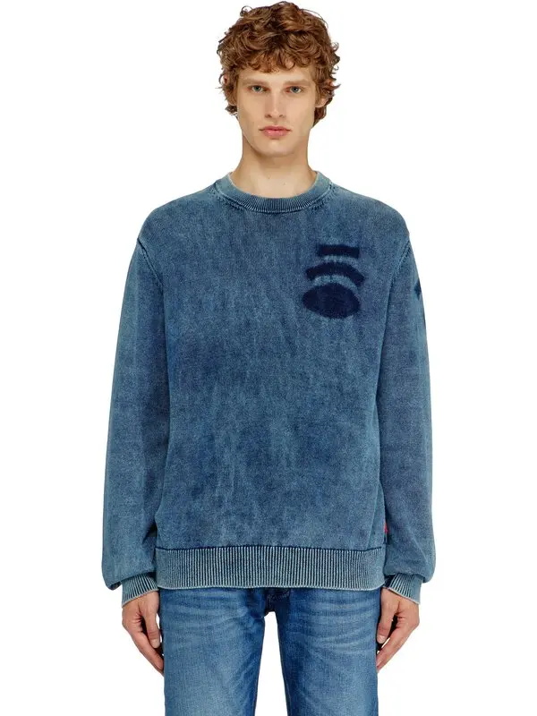 DIESEL® Crewneck Jumper With Patch Effects - Blue