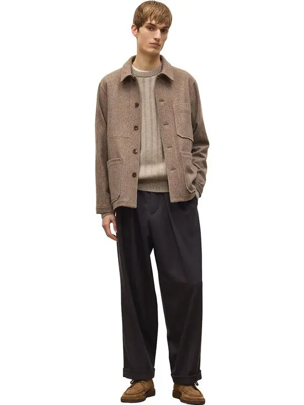 Johnstons Of Elgin Weavers Jacket In Camel & Herringbone Wool - Blue