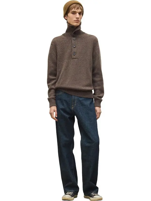 Johnstons Of Elgin Pure Cashmere Button Neck Jumper - Brown