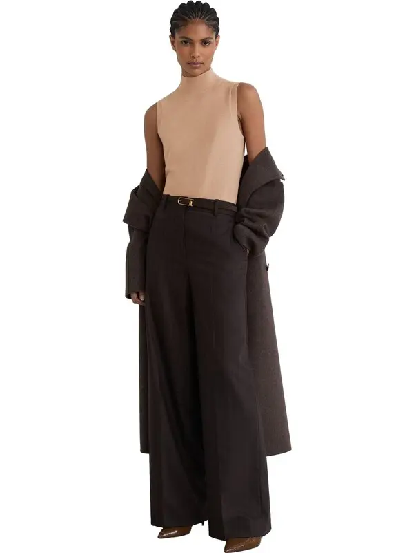 REISS Evelyn Merino Wool Funnel-neck Sleeveless Vest - Camel