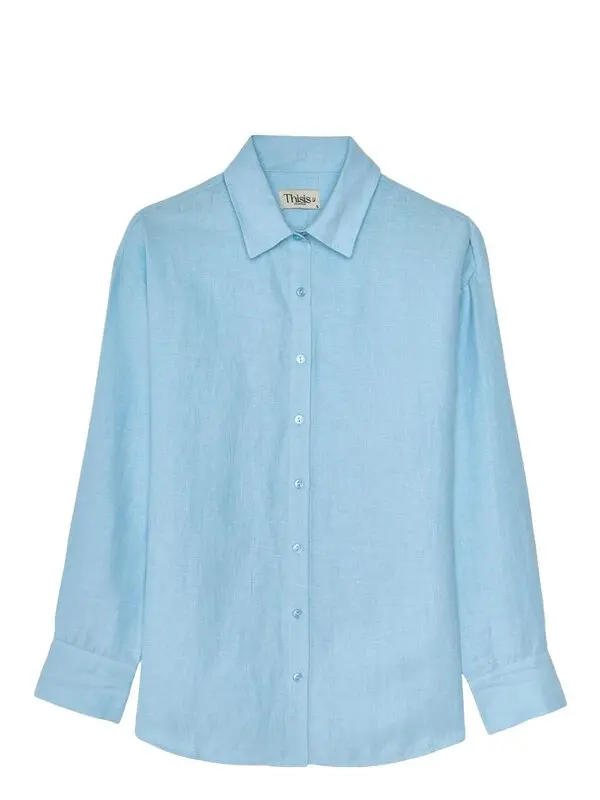 THISISU COLLECTION Sirena Open-back Linen Shirt - Blue