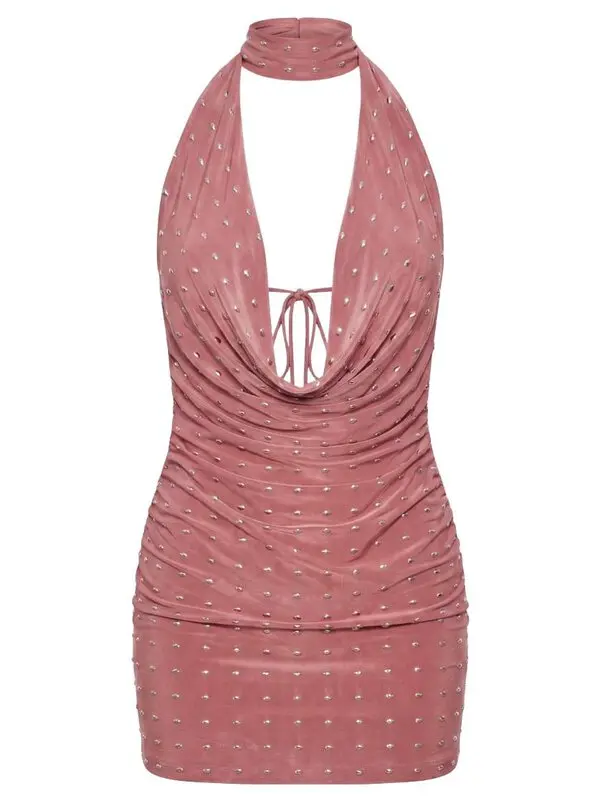 KHELA THE LABEL Embellished Cowl Neck Mini Dress - Pink