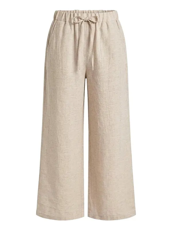 JAMES LAKELAND Linen Blend Wide-leg Drawstring Trousers - Beige