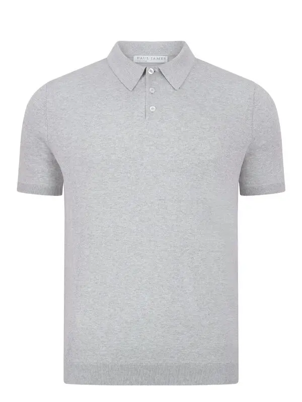 PAUL JAMES KNITWEAR Ultra Fine Cotton Earll Short Sleeve Polo Shirt Light - Grey