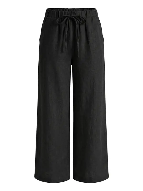 JAMES LAKELAND Linen Blend Wide Leg Drawstring Trousers - Black