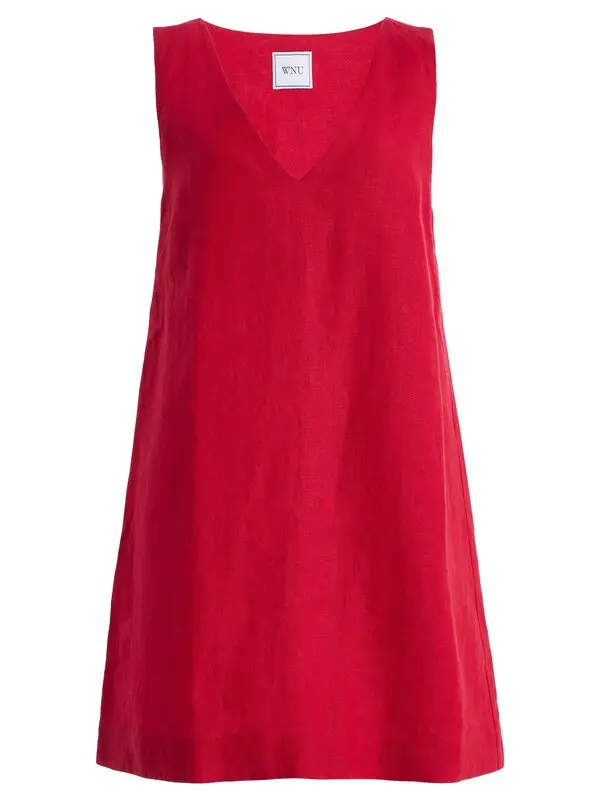 WITH NOTHING UNDERNEATH Sloane Linen Mini Dress - Red