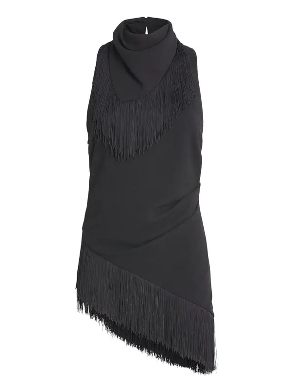 Camilla And Marc Asymmetric Fringed High Neck Top - Black
