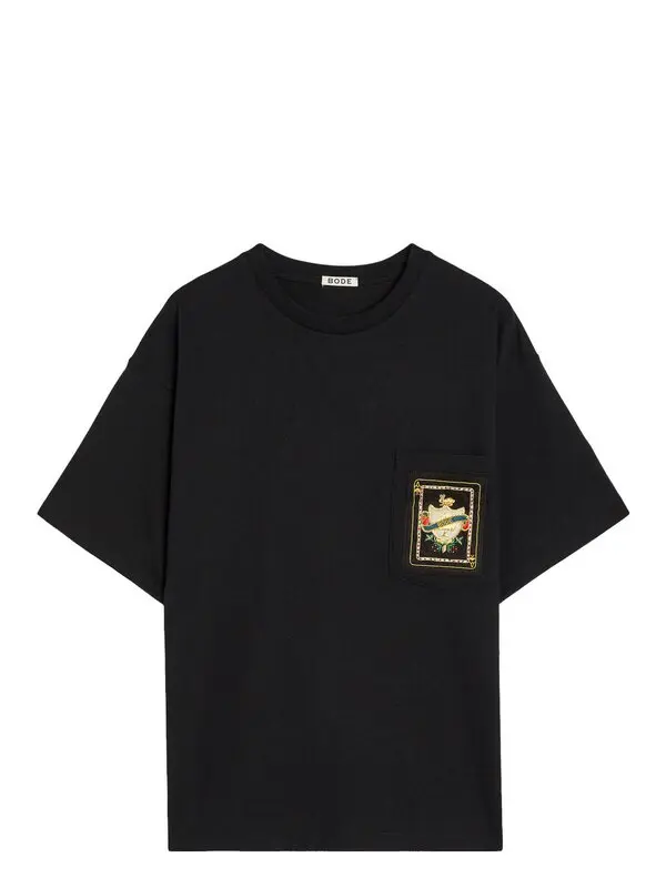 BODE Bullion Card Appliquéd Cotton T-shirt - Black