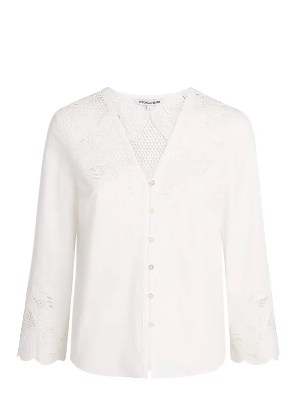 Veronica Beard Cotton Suniva Embroidered Blouse - White