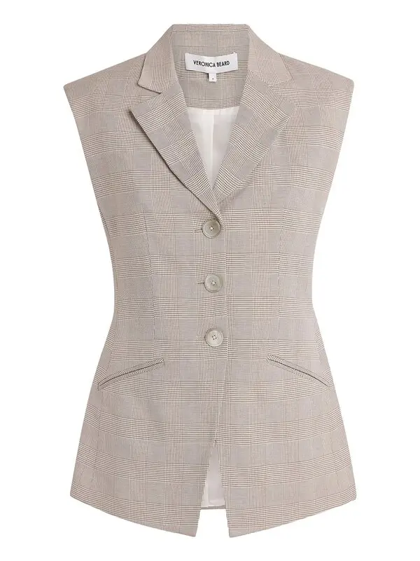 Veronica Beard Plaid Sleeveless Waistcoat - Beige