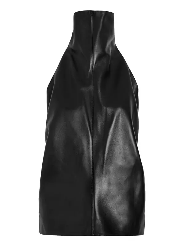 Khaite Draped Leather Halterneck Top - Black