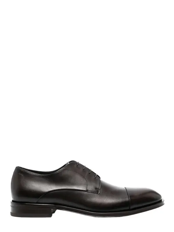 Hugo Boss Leather Derby Shoes With Almond Toe - Black