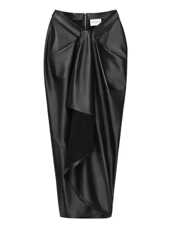 Givenchy Long Wrapped Leather Skirt - Black