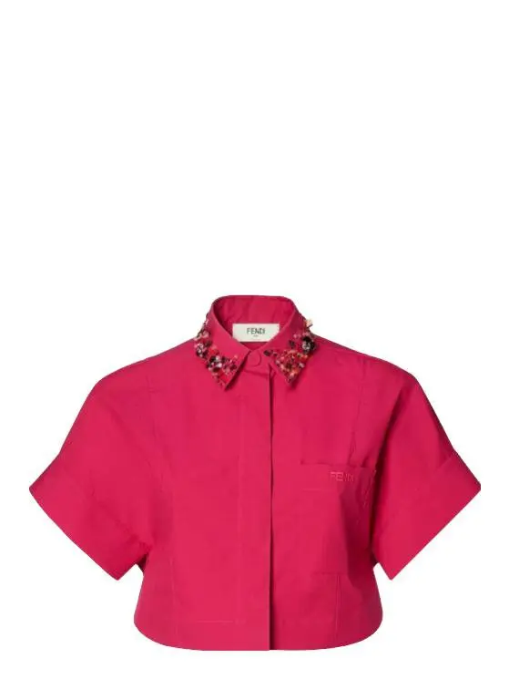 Fendi Embellished Cropped Shirt - Red