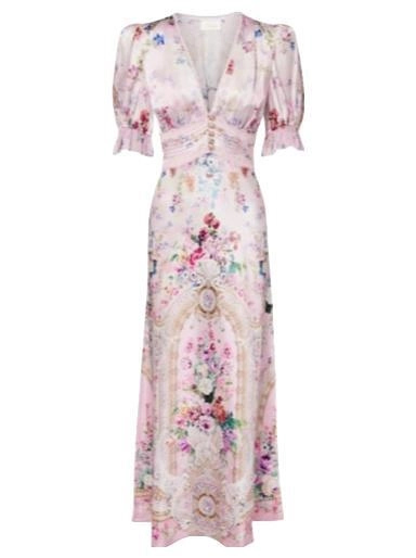 Camilla Lace-trimmed Printed Silk Midi Dress - Pink