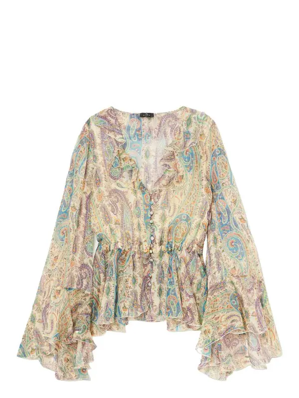 Etro Ruffled Paisley Print Silk-chiffon Blouse - Nude