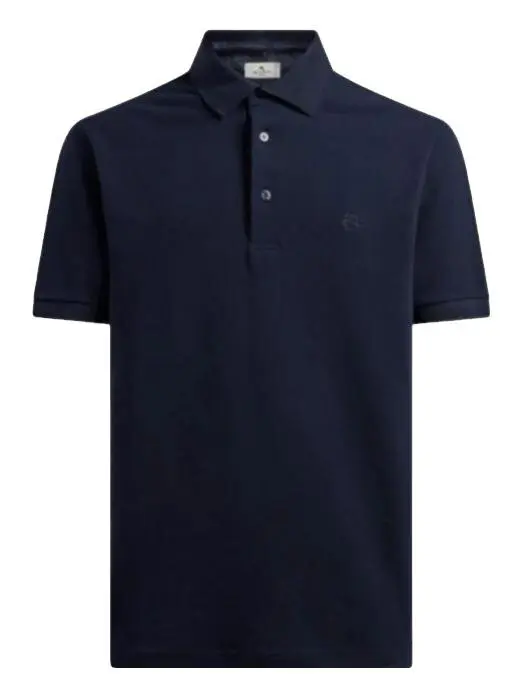 Etro Plain-coloured Cotton Polo Shirt With Printed Details - Black