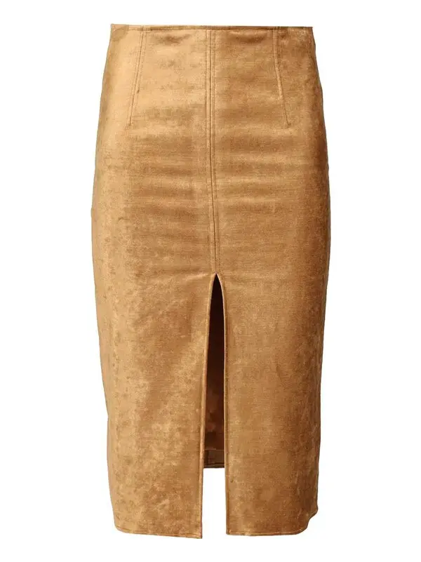 FORTE_FORTE Stretch Velvet Pencil Skirt With Front Vents - Brown