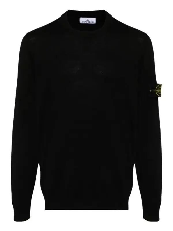 Stone Island Logo Patch Crewneck Jumper - Black