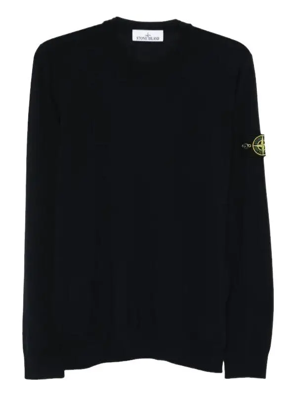 Stone Island Logo Patch Crewneck Jumper - Navy