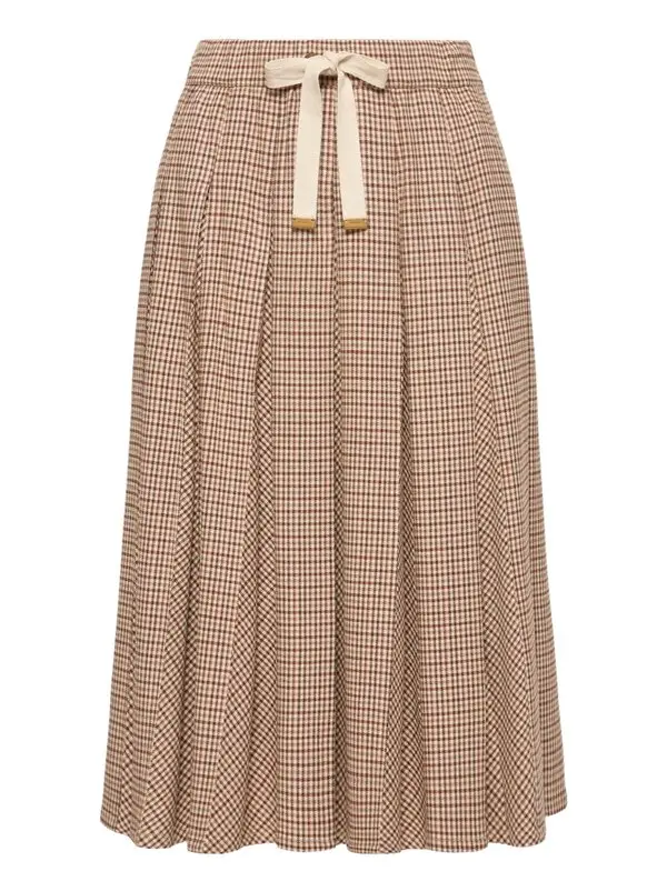 Moncler Microcheck Pleated Midi Wool Skirt - Beige