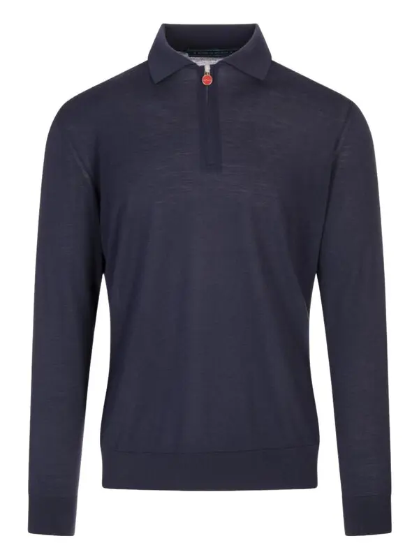 Kiton Long Sleeved Zipped Knitted Polo Shirt - Blue